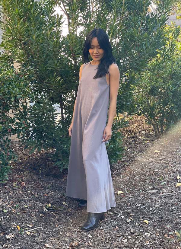 KAAREM Ovule Layered Back Knot Tie Dress - Taro | Garmentory