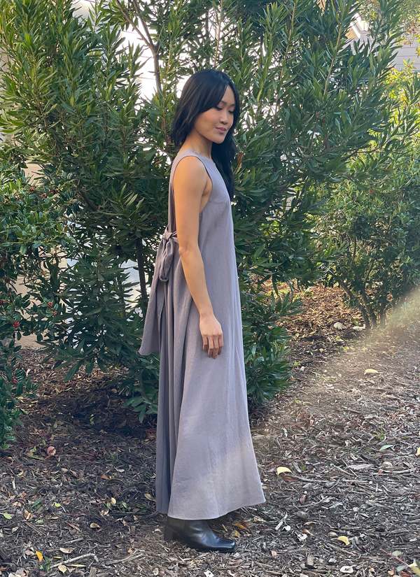 KAAREM Ovule Layered Back Knot Tie Dress - Taro | Garmentory