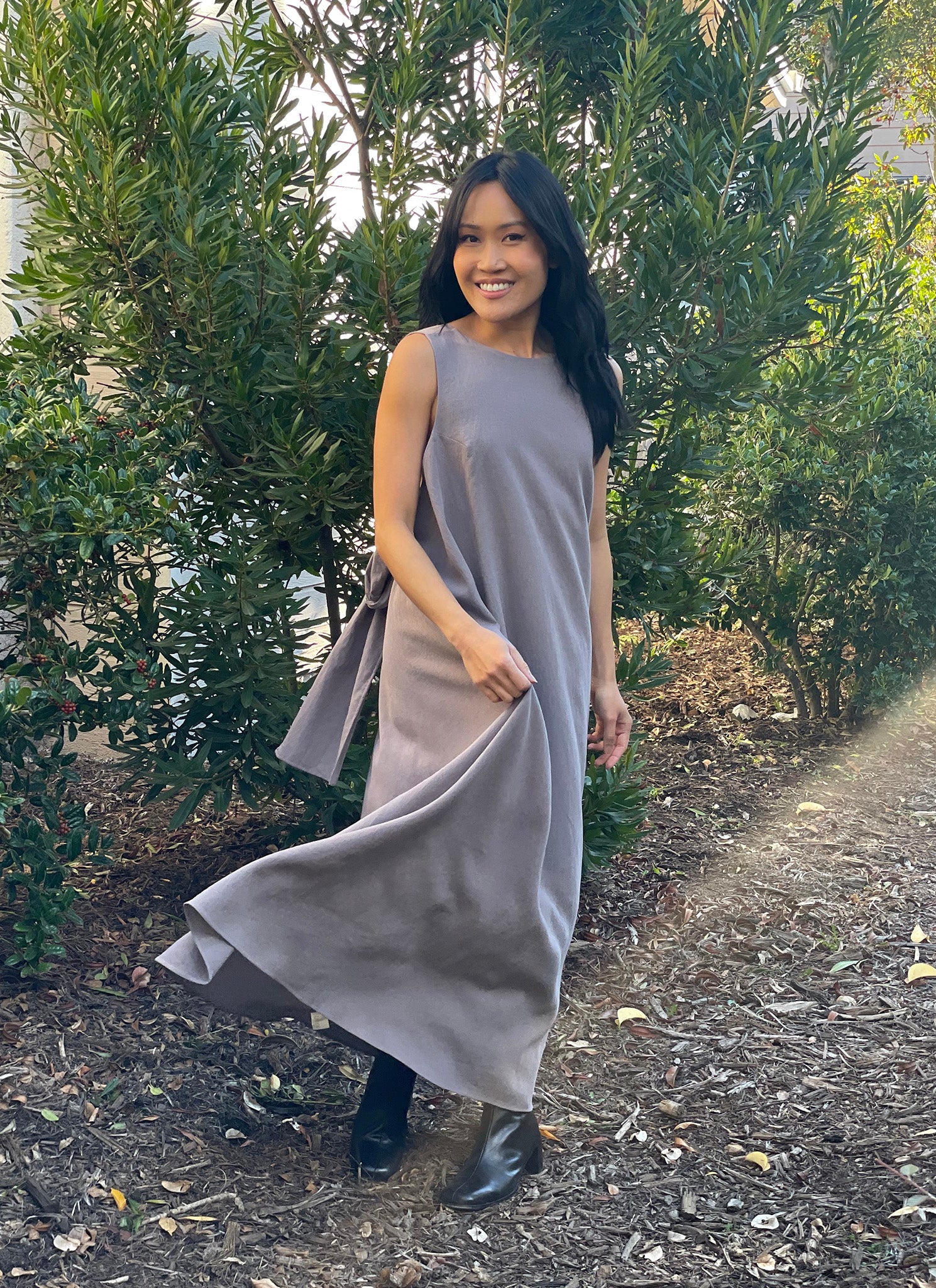 KAAREM Ovule Layered Back Knot Tie Dress - Taro | Garmentory