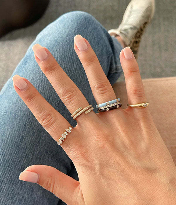 EF Collection 3 Diamond Baby Blue Enamel Stack Ring - 14K | Garmentory