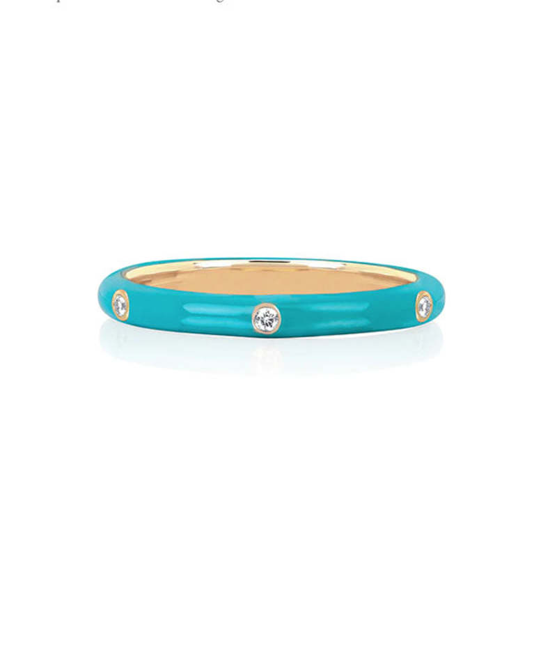 3 Diamond Turquoise Enamel Stack Ring - 14K | Garmentory