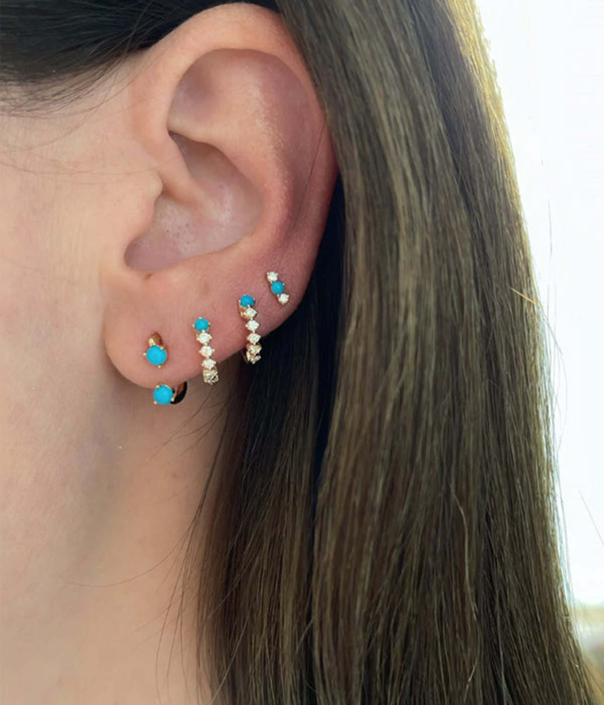 Diamond and Turquoise Bar Stud Earrings - 14K | Garmentory