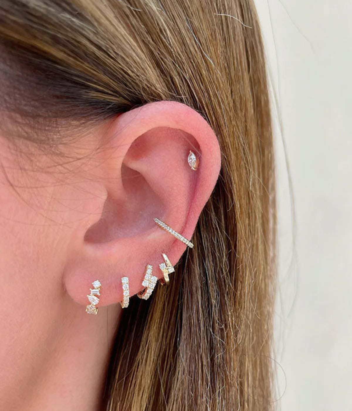 EF Collection Full Cut Diamond Arc Mini Huggies - 14K | Garmentory