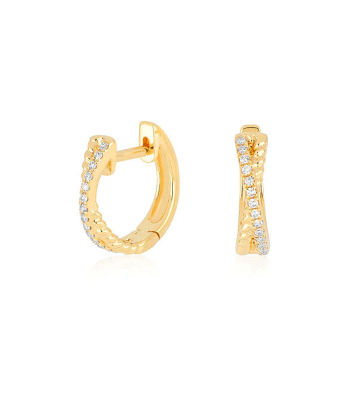 EF Collection Interlocking Diamond and Gold Twist Huggie Earrings - 14K ...