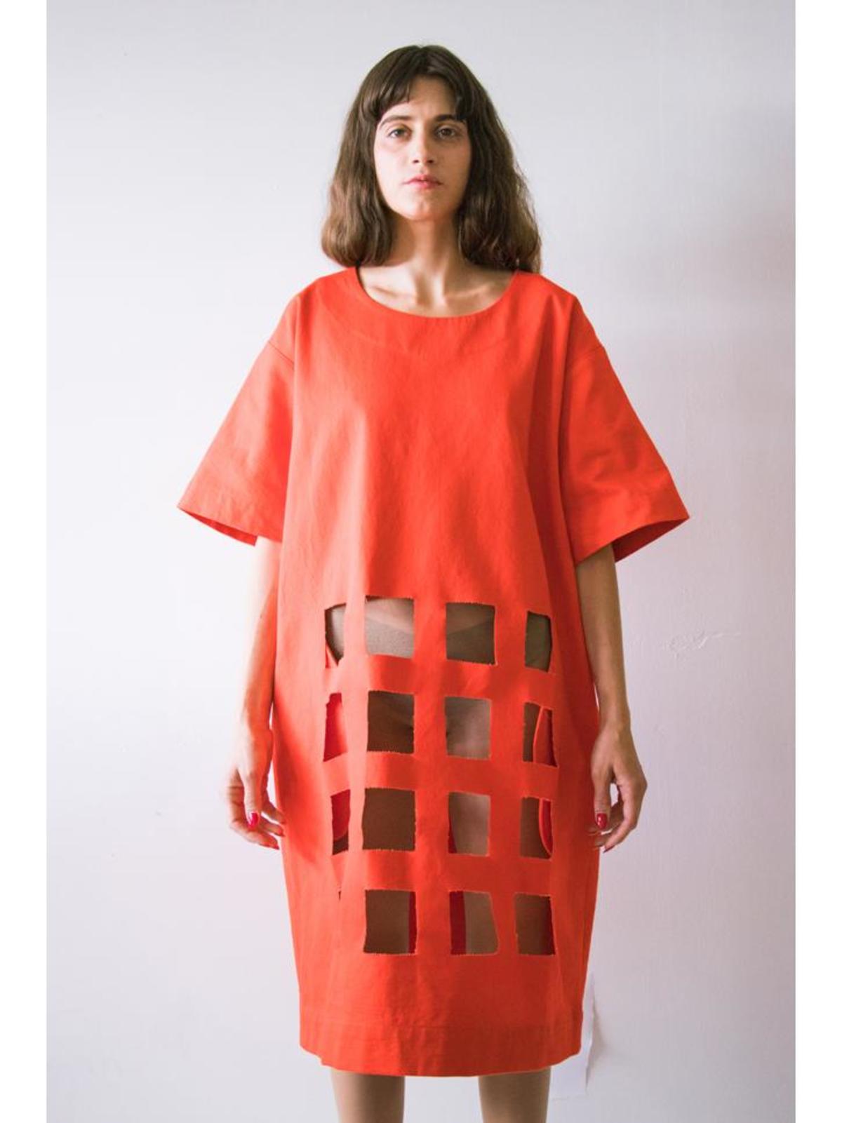 Nancy Stella Soto Denim Cut Out Dress - Vermillion | Garmentory