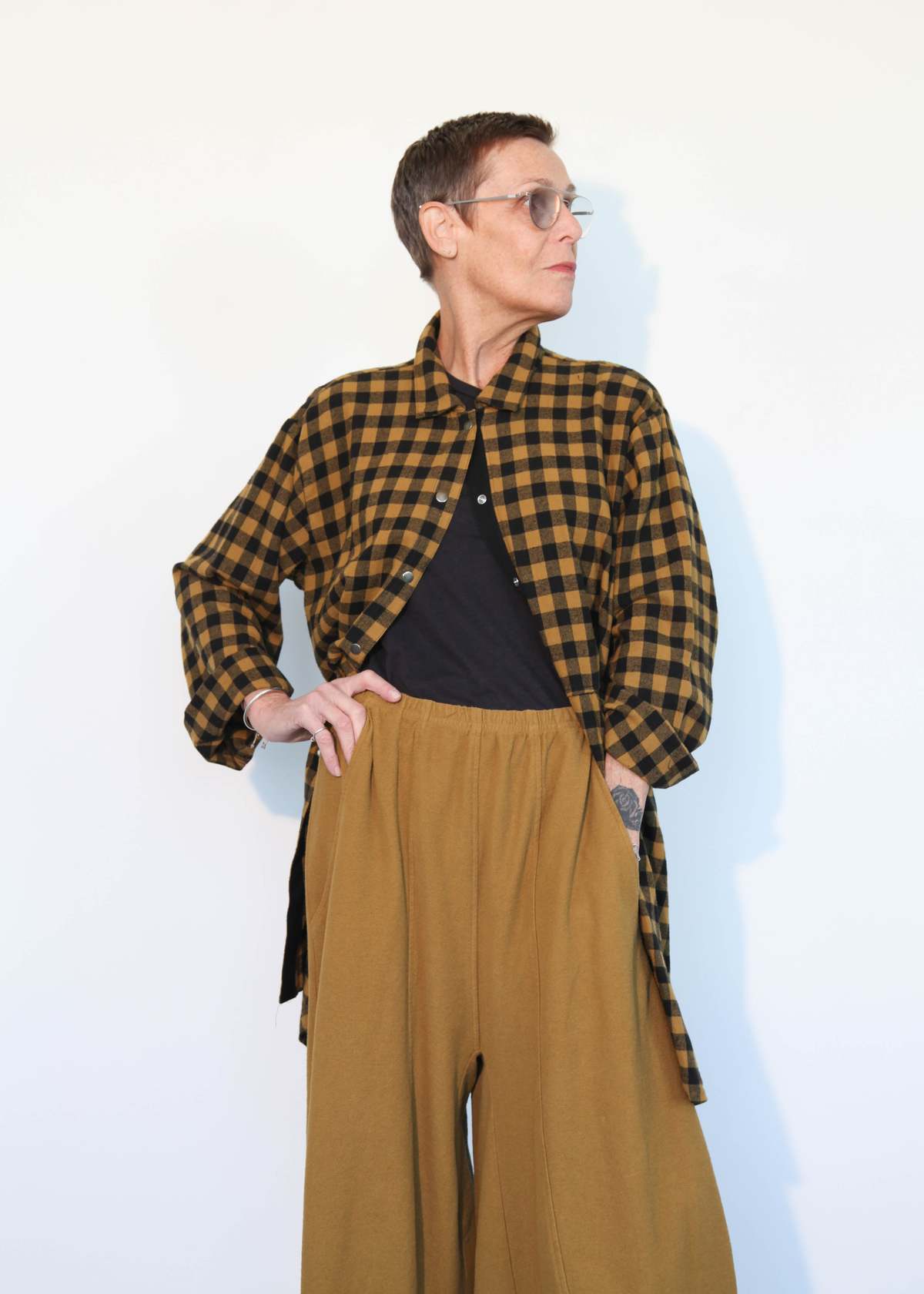Eleven Stitch Front Pocket Duster - African Ochre Check | Garmentory