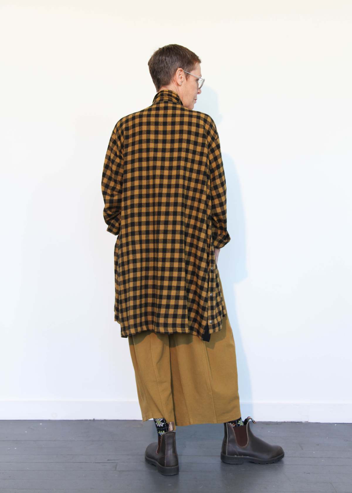 Eleven Stitch Front Pocket Duster - African Ochre Check | Garmentory