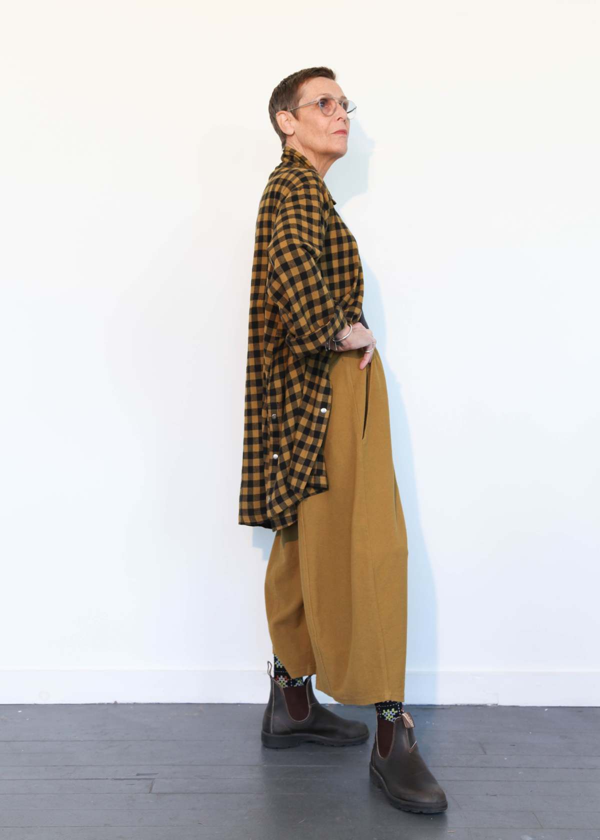 Eleven Stitch Front Pocket Duster - African Ochre Check | Garmentory