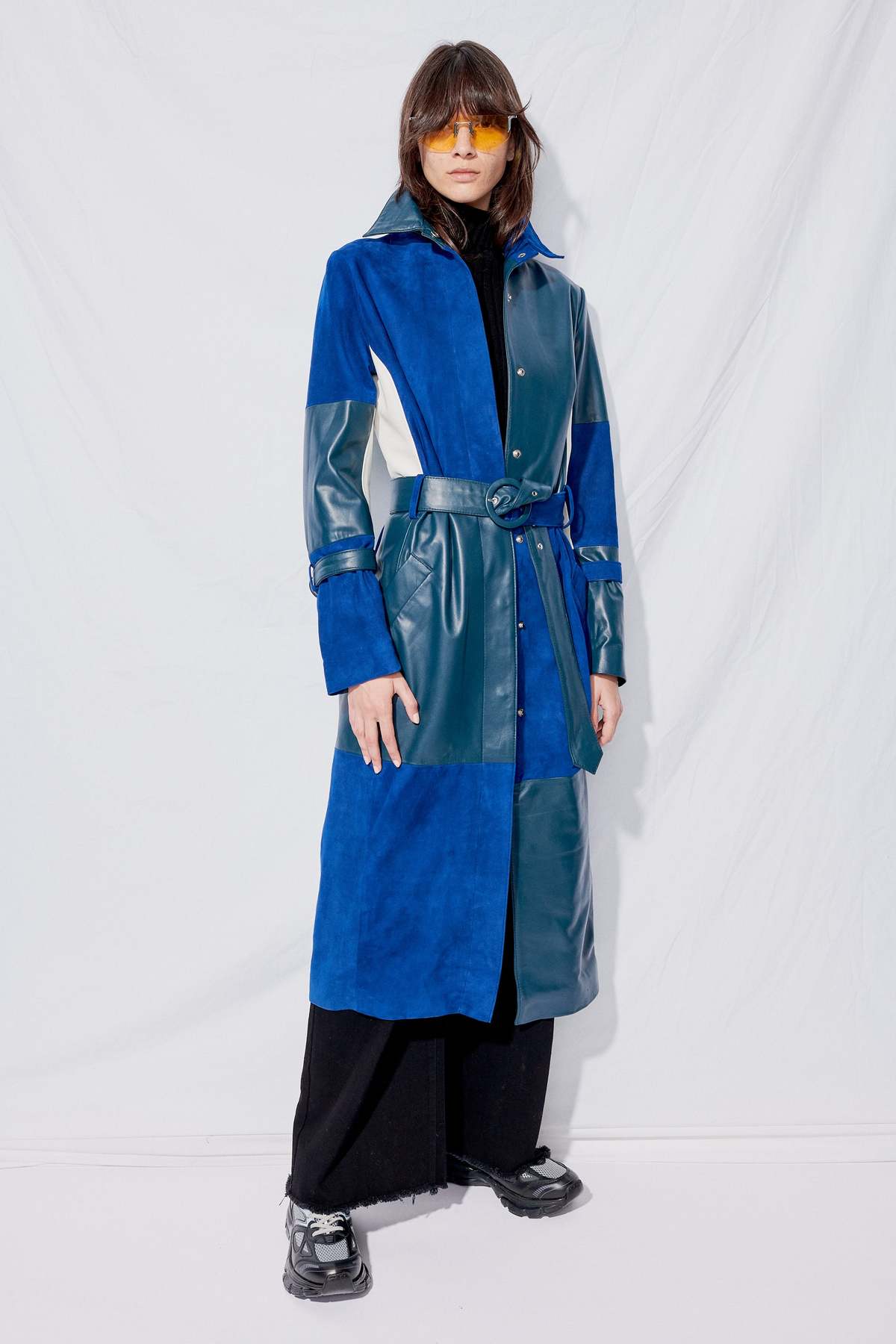 Jovana Markovic Blue Leather Patchwork Trench - Blue | Garmentory