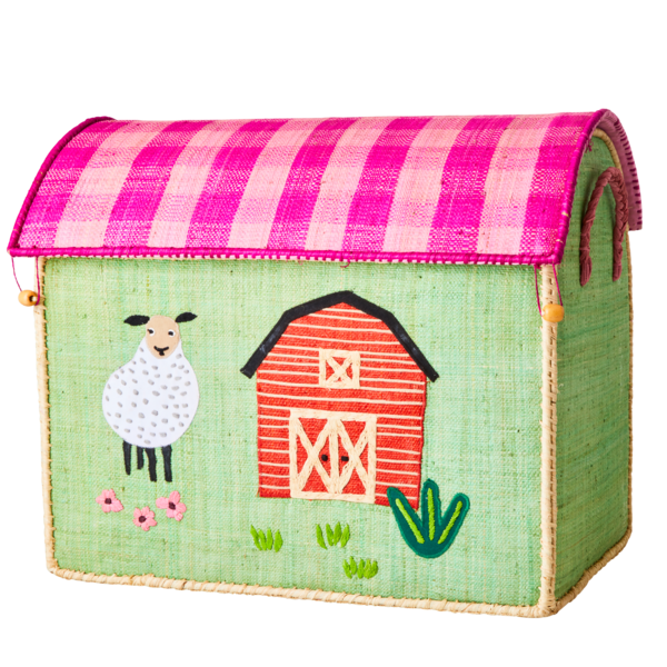 Kids Rice Large Toy Basket - Pink Farm Design | Garmentory