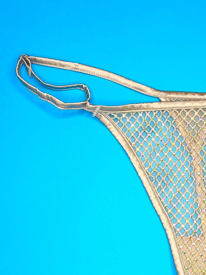 Fleur du Mal Rhinestone Fishnet G-String - Tan | Garmentory
