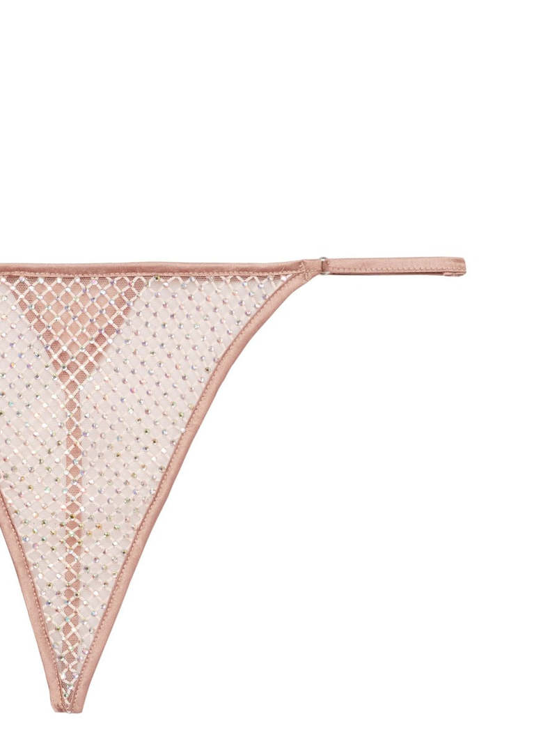Fleur du Mal Rhinestone Fishnet G-String - Tan | Garmentory