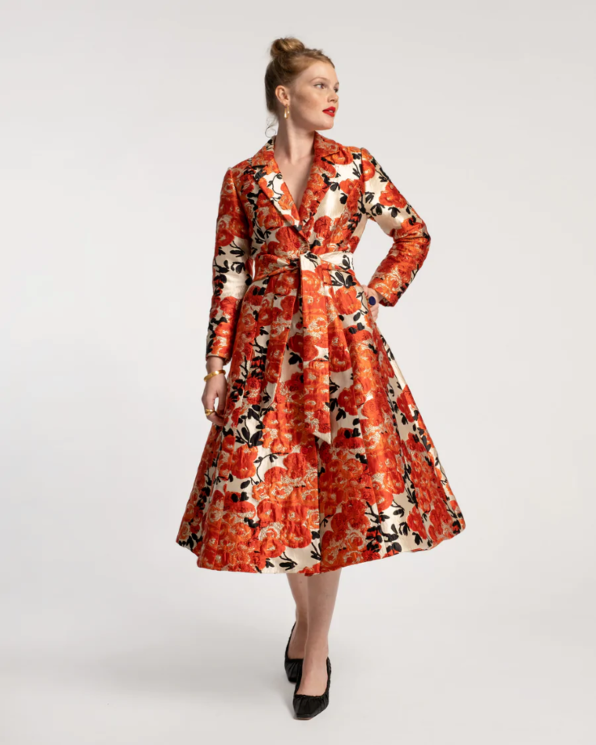 Frances Valentine Lucille Wrap Dress - Rose Floral Metallic Jacquard ...