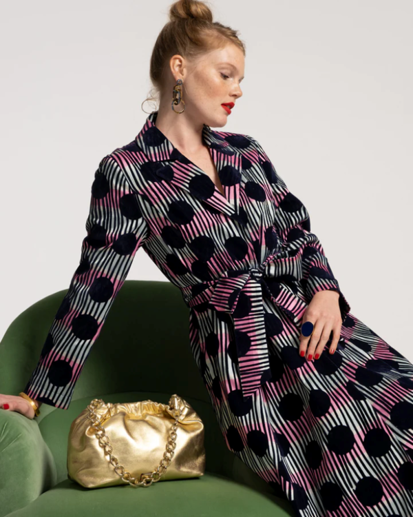 Frances Valentine Lucille Wrap Dress - Scoop Flocked Velvet Navy Multi ...