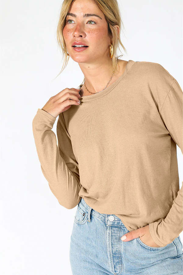 Perfect White Tee Axel Long Sleeve - Camel | Garmentory