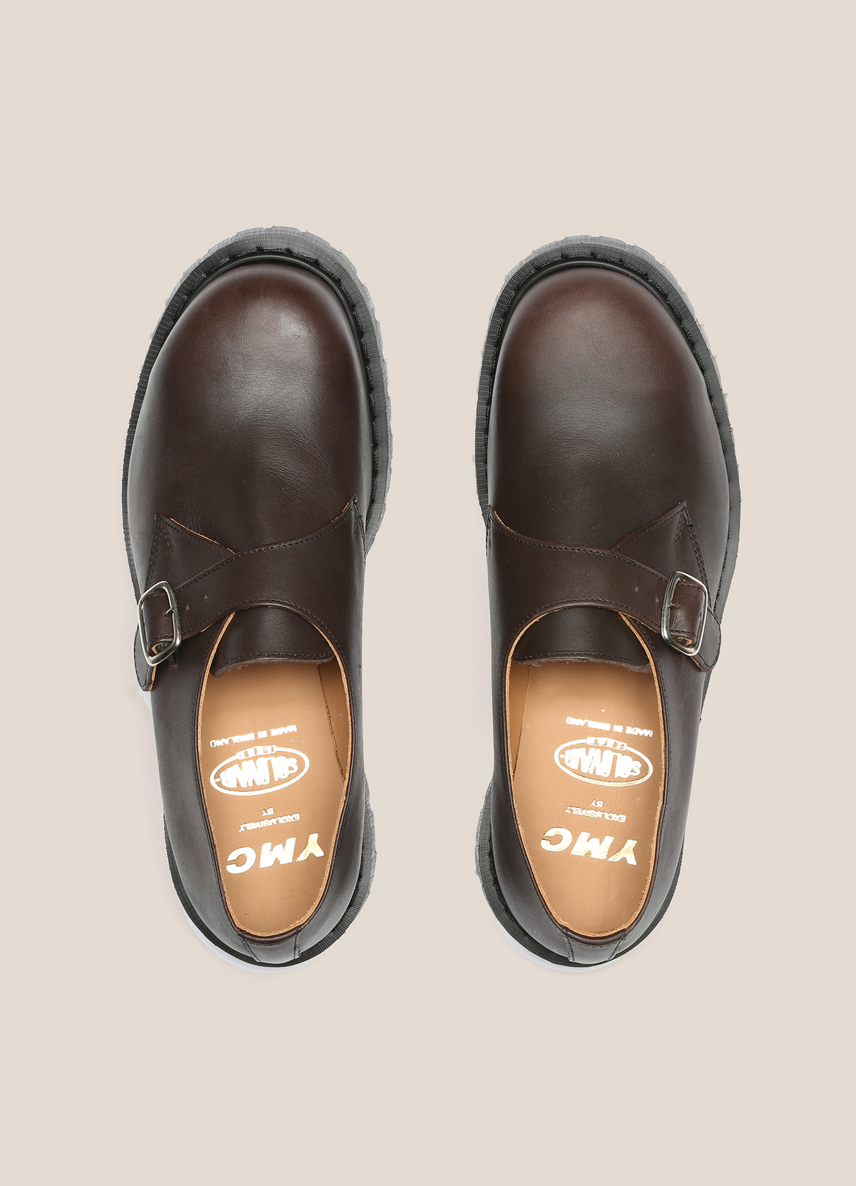 Solovair X YMC Mens Steel Toe Cap Greasy Leather Monk Shoes - Dark ...