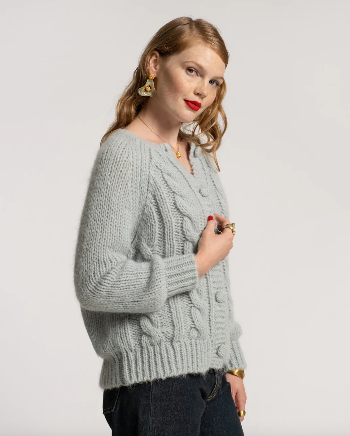 Frances Valentine Molly Cable Cardigan - Light Blue | Garmentory