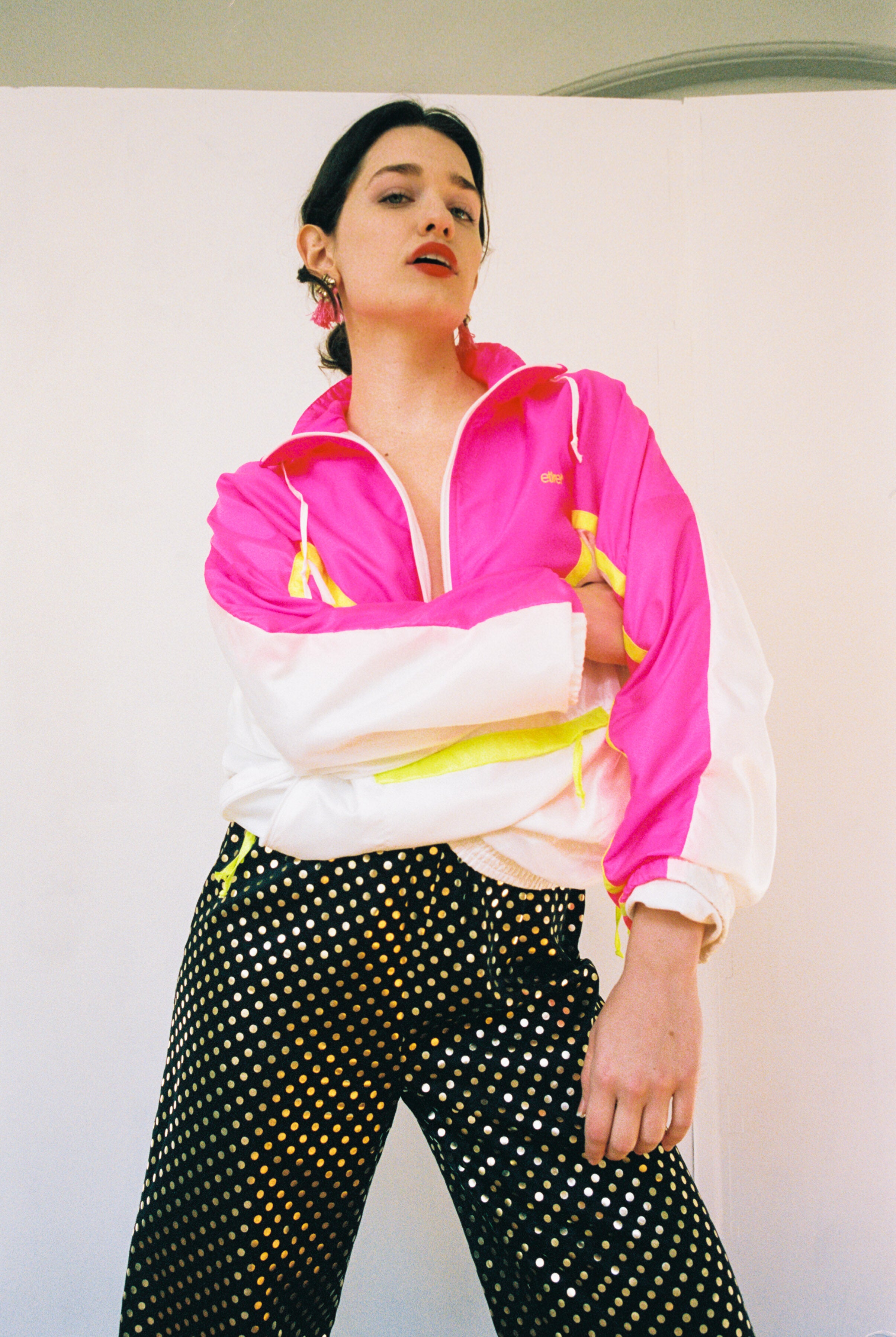 Vintage 1990s Neon Color Block Windbreaker - Pink/White | Garmentory