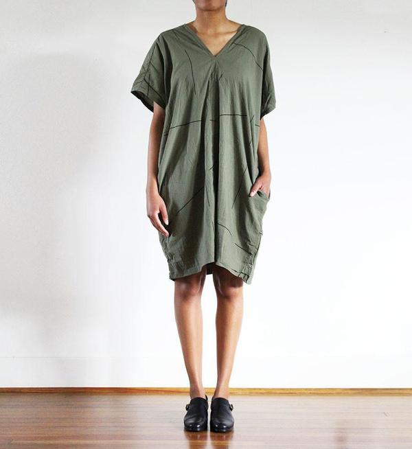 Uzi NYC Uzi Sage Beams V-Dress | Garmentory