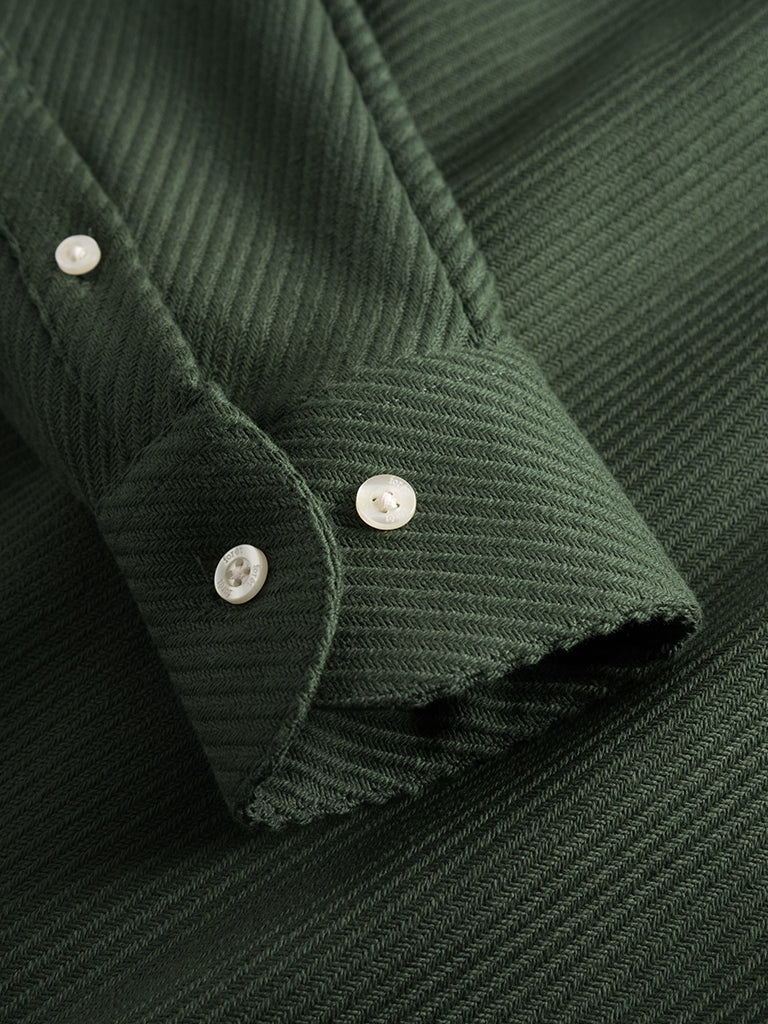forét Barley Heavy Twill Overshirt - Dark Green | Garmentory