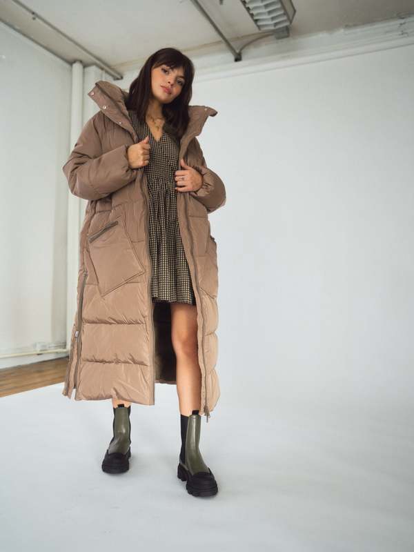 Ganni Oversized Puffer Coat - Fossil | Garmentory