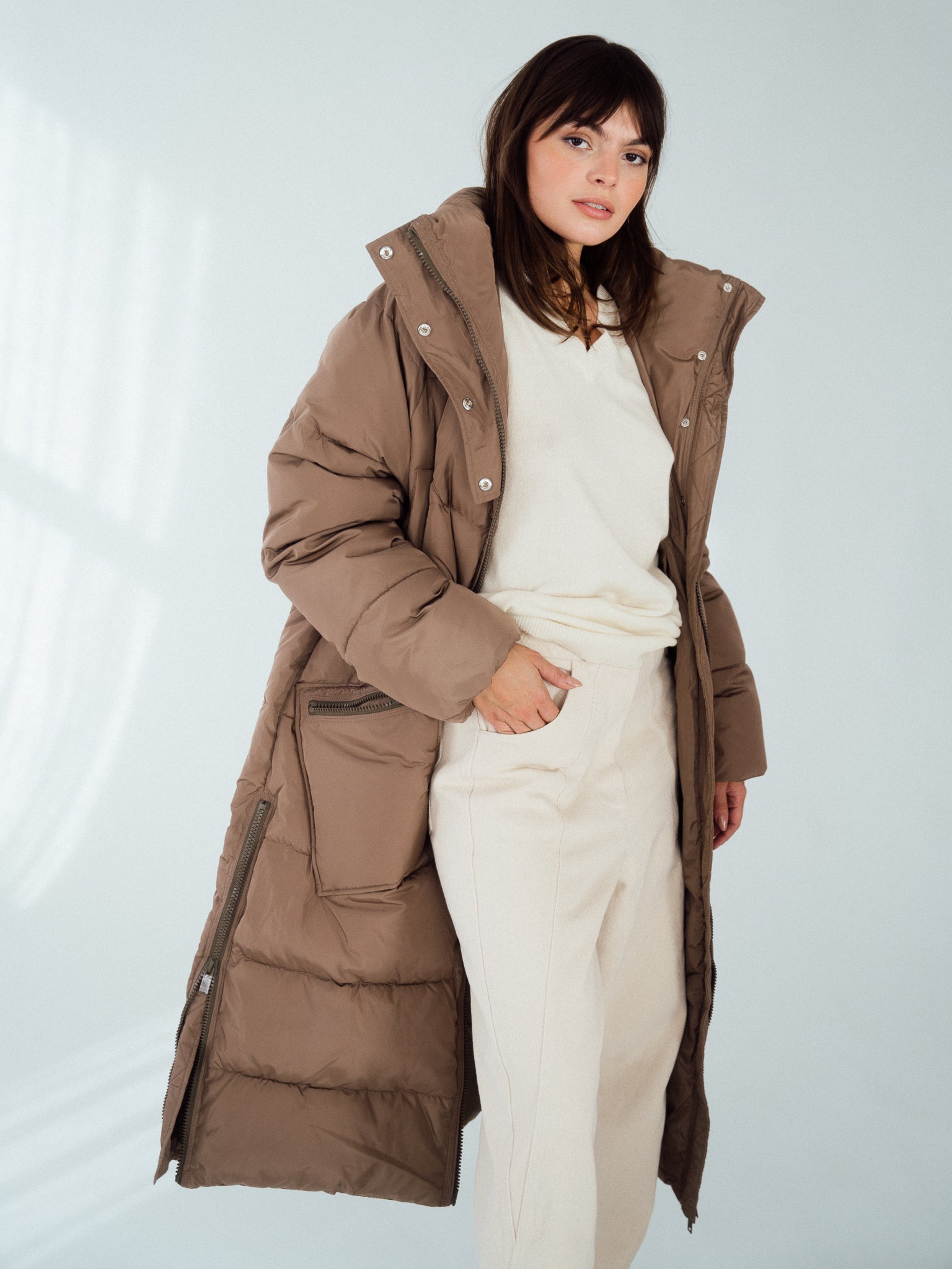 Ganni Oversized Puffer Coat - Fossil | Garmentory