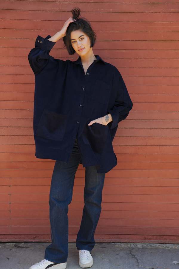 Athena Newton Corduroy Smock Blouse - Navy | Garmentory