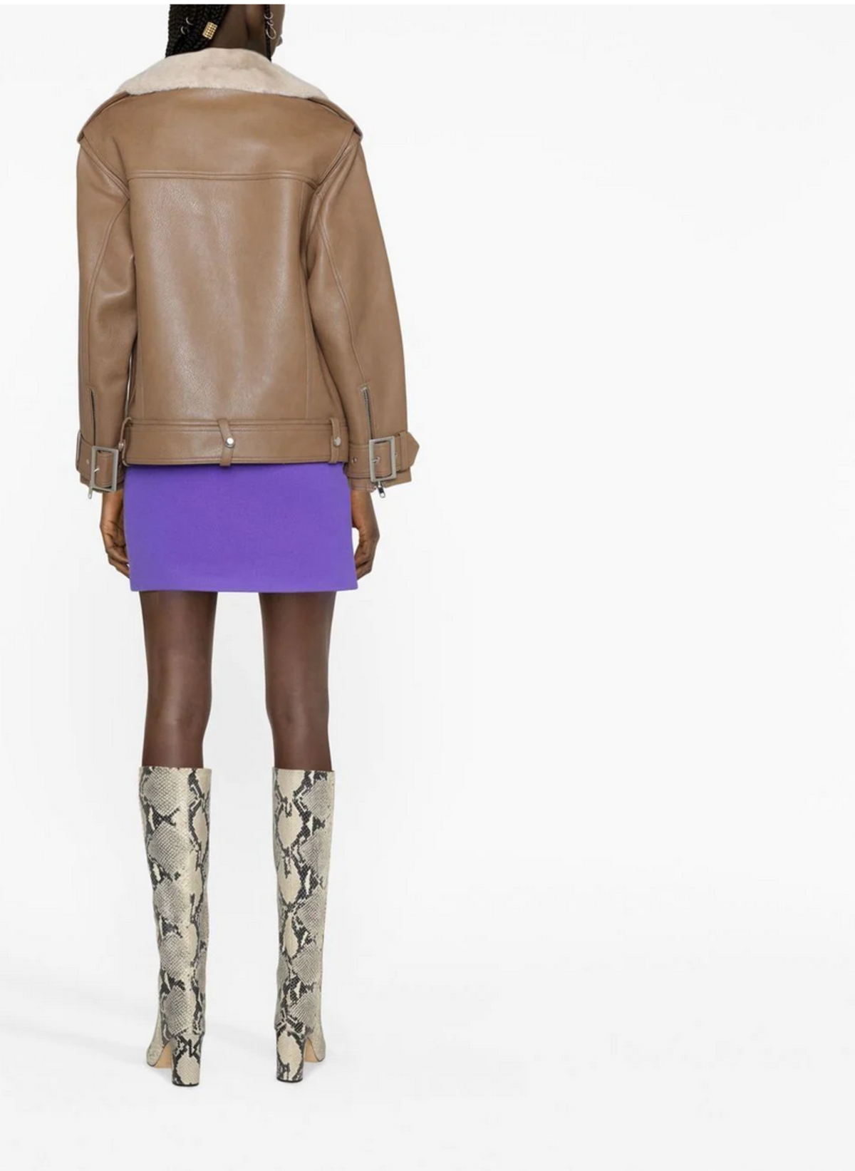 Stand Jade Faux Leather Rich Grain Biker Jacket - Taupe | Garmentory
