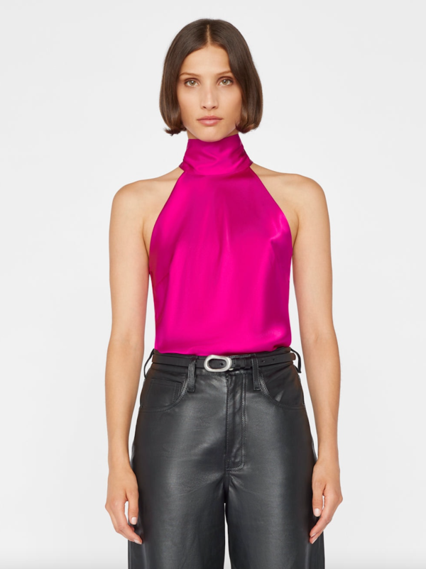 FRAME Denim Draped Neck-Tie Halter Blouse - Magenta | Garmentory