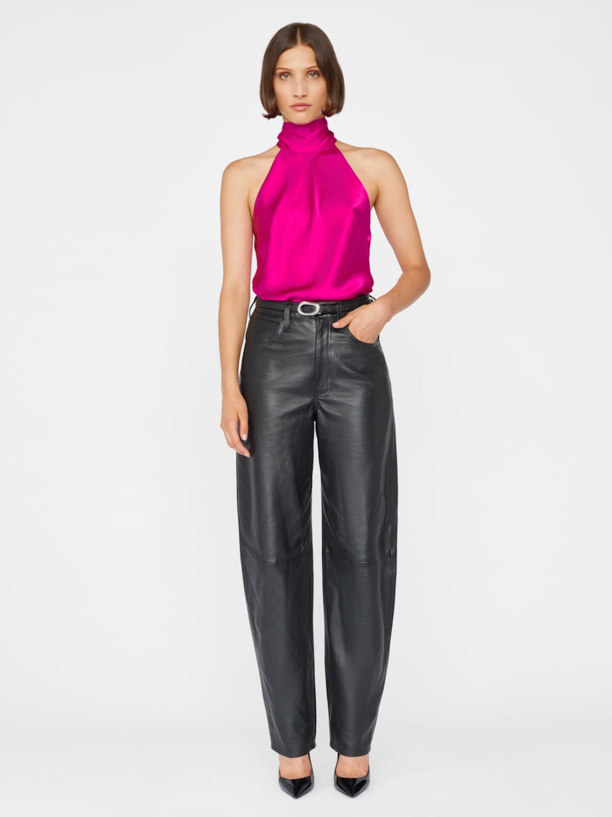 FRAME Denim Draped Neck-Tie Halter Blouse - Magenta | Garmentory