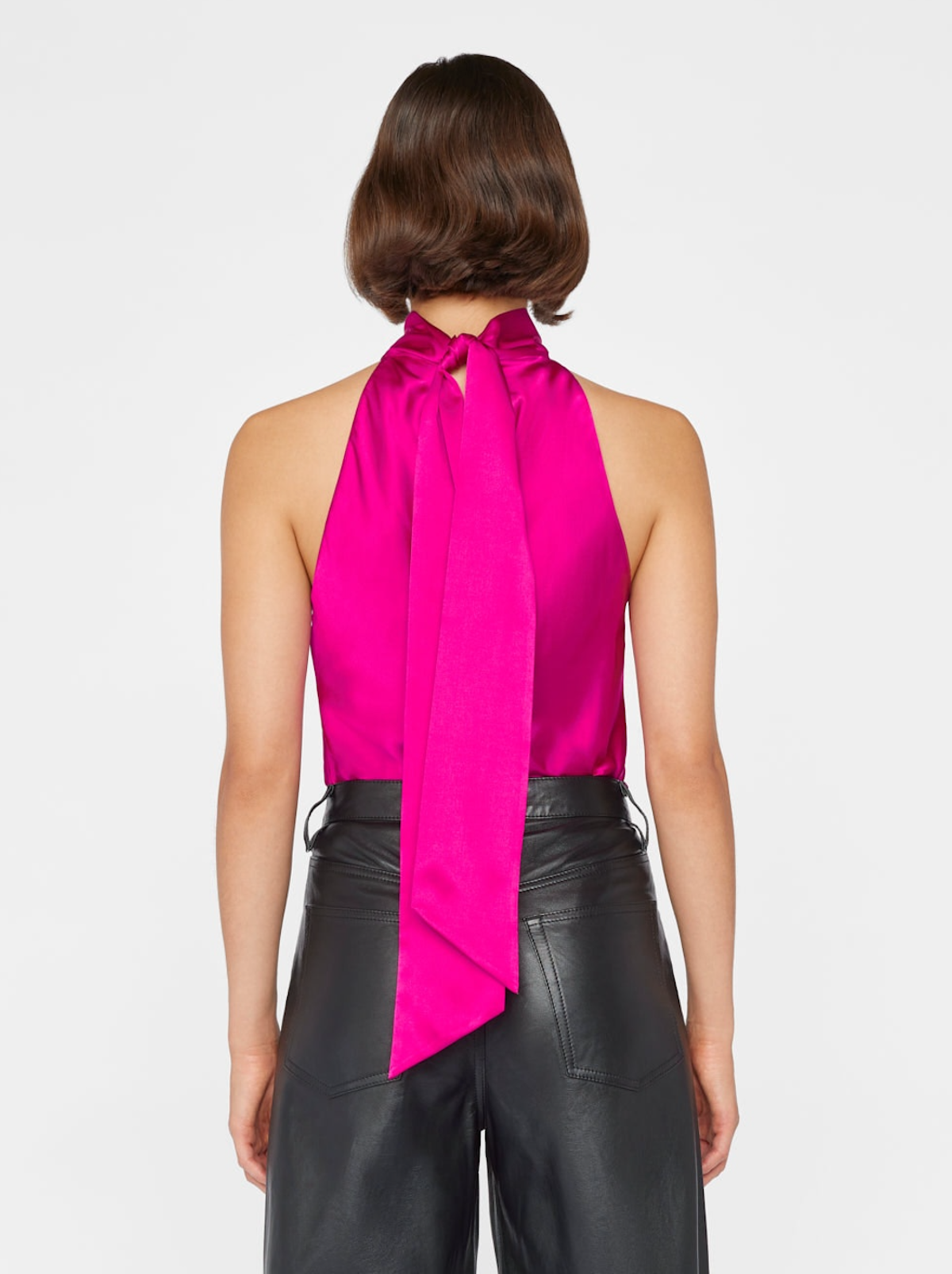 FRAME Denim Draped Neck-Tie Halter Blouse - Magenta | Garmentory
