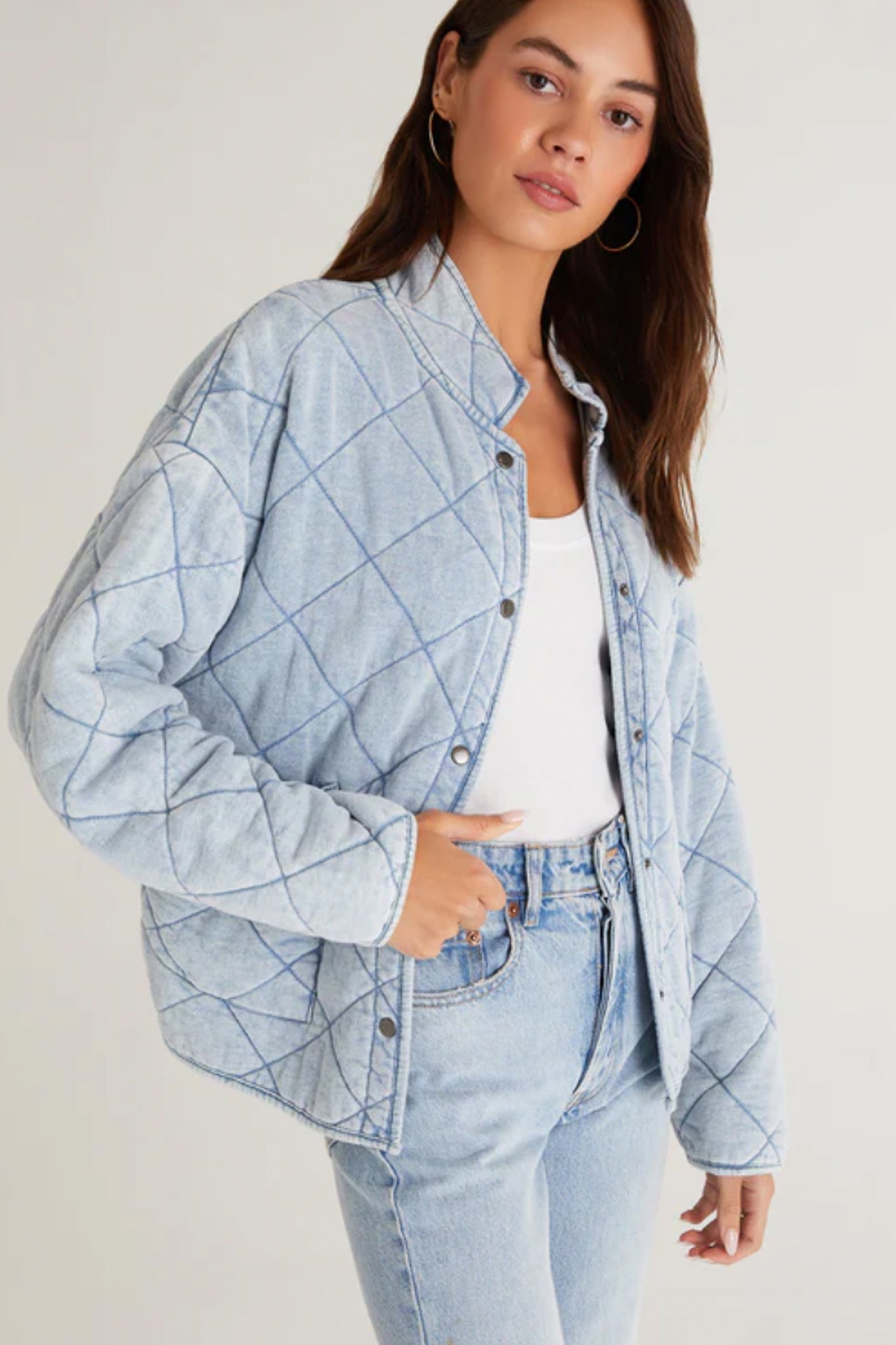 Z Supply Maya Knit Denim Jacket - Washed Indigo | Garmentory