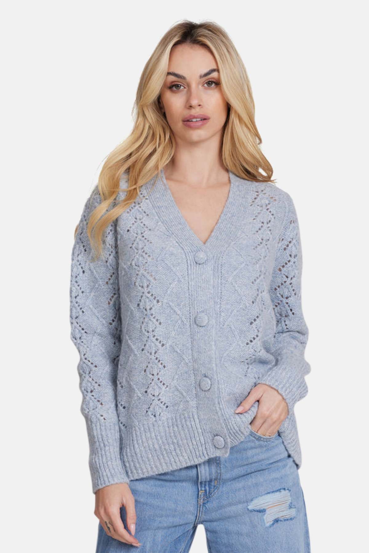 Minnie Rose Mohair Pointelle Oversized Cardigan - Baby Blue | Garmentory