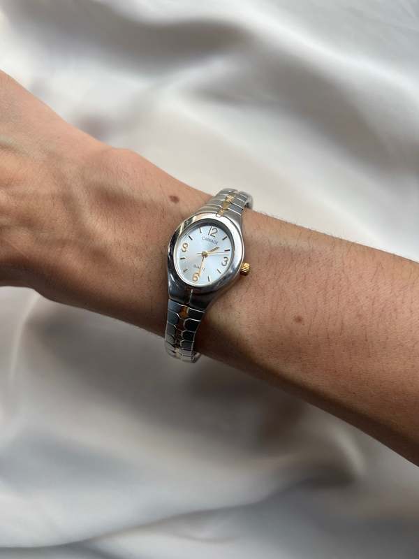 Vintage Quartz Stretch Band Watch - Metallic Silver/Gold Tone | Garmentory