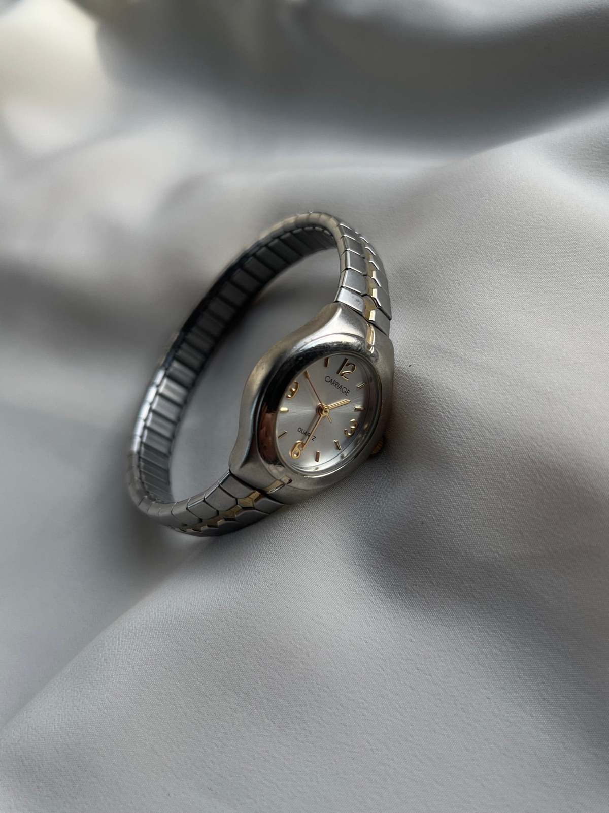 Vintage Quartz Stretch Band Watch - Metallic Silver/Gold Tone | Garmentory