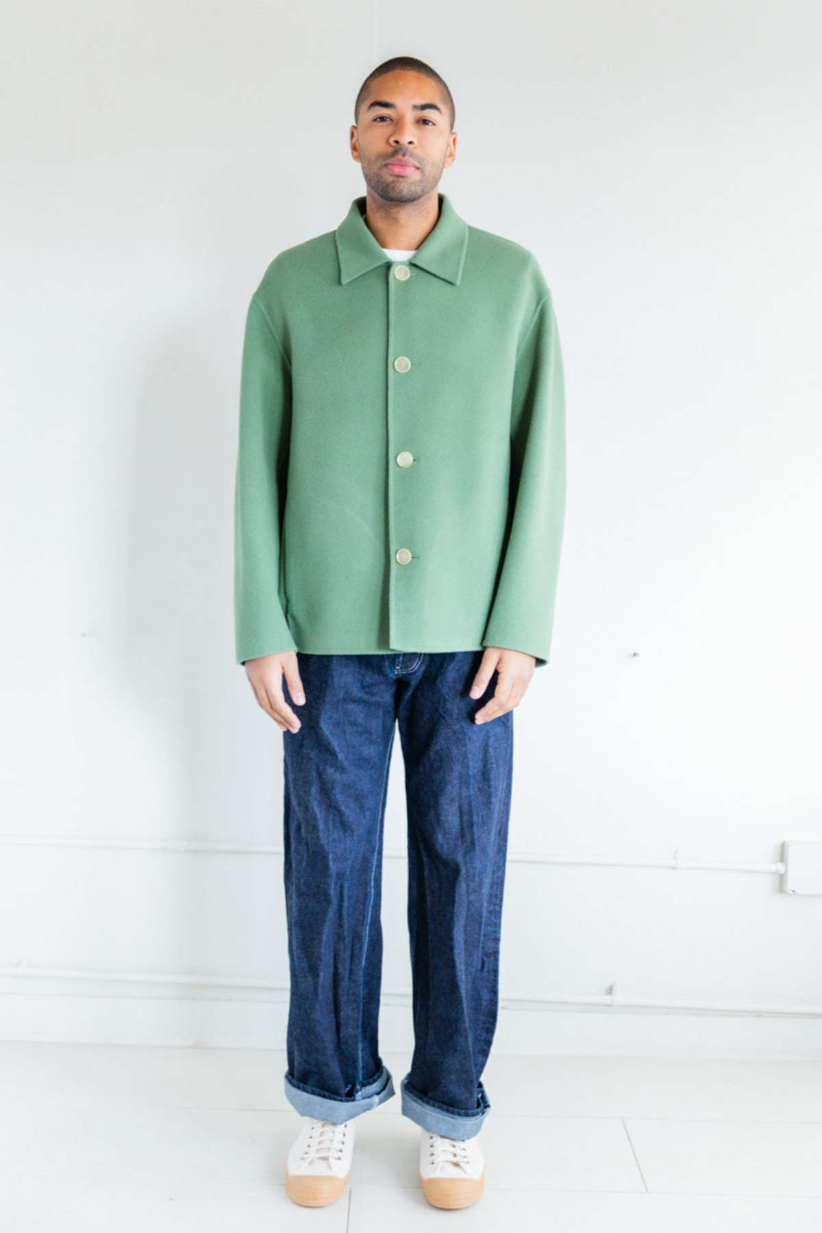 Auralee VELOUR BRUSHED WOOL MELTON HAND SEWN JACKET - SAGE GREEN ...