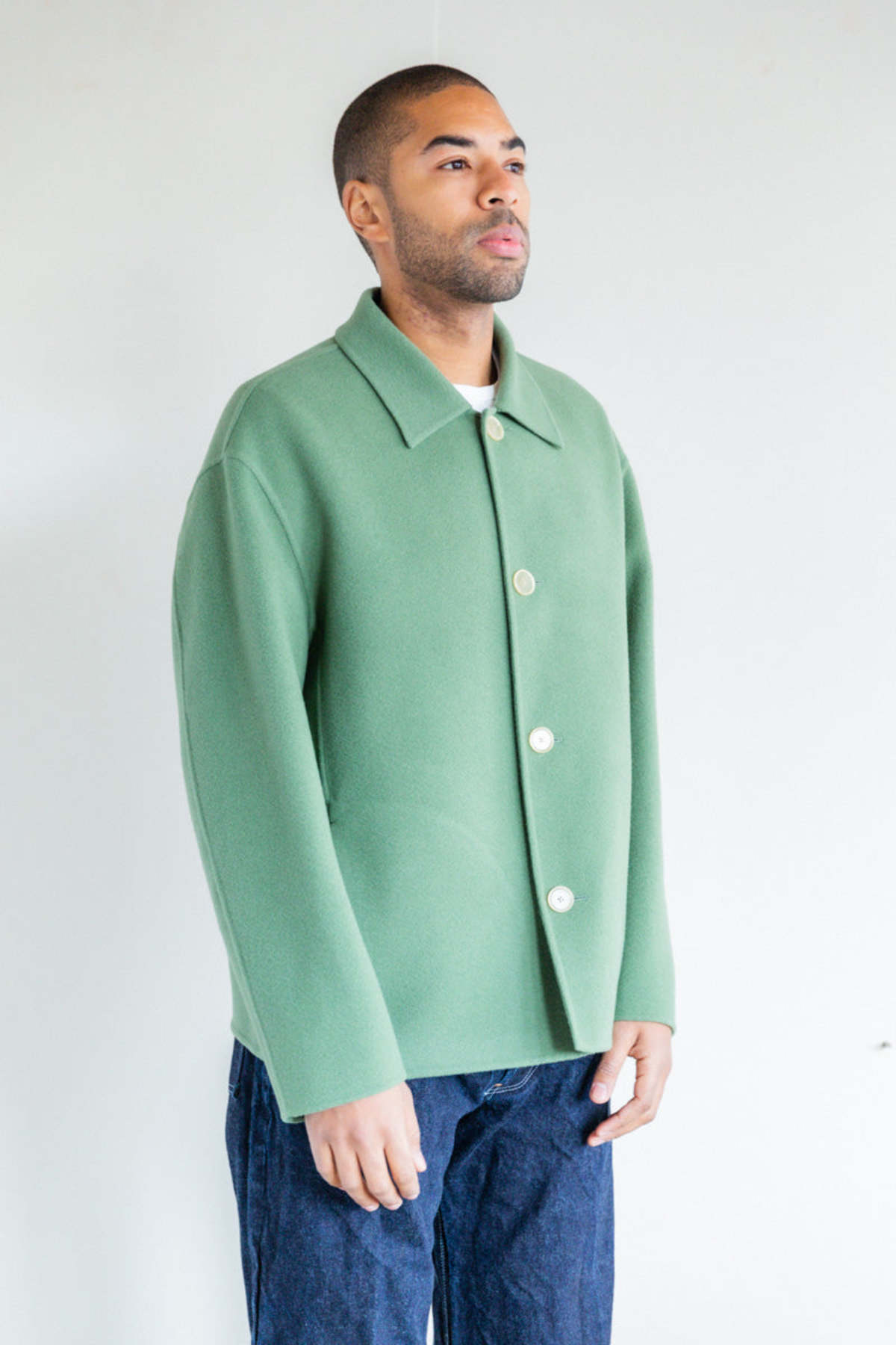 Auralee VELOUR BRUSHED WOOL MELTON HAND SEWN JACKET - SAGE GREEN ...