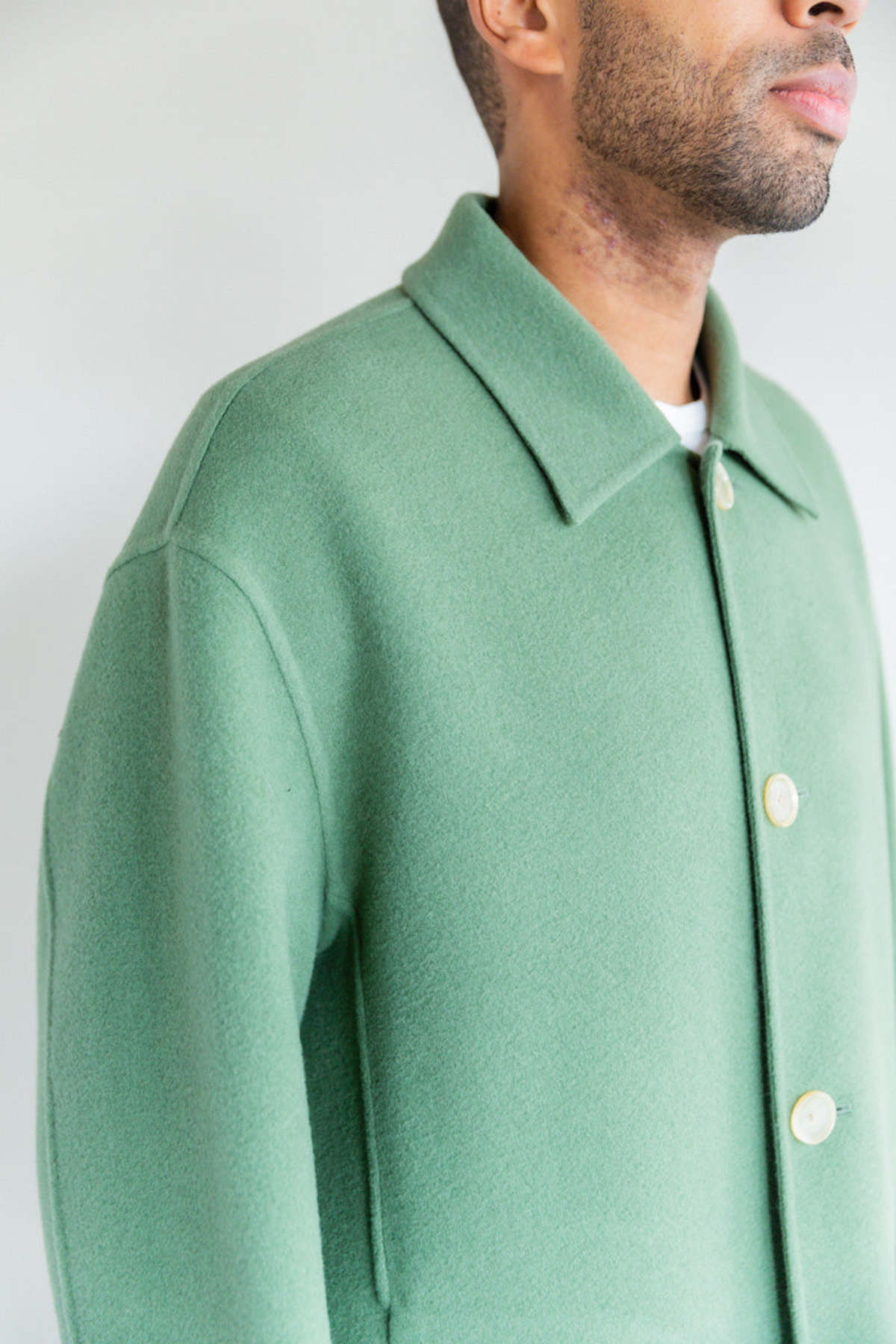 Auralee VELOUR BRUSHED WOOL MELTON HAND SEWN JACKET - SAGE GREEN ...