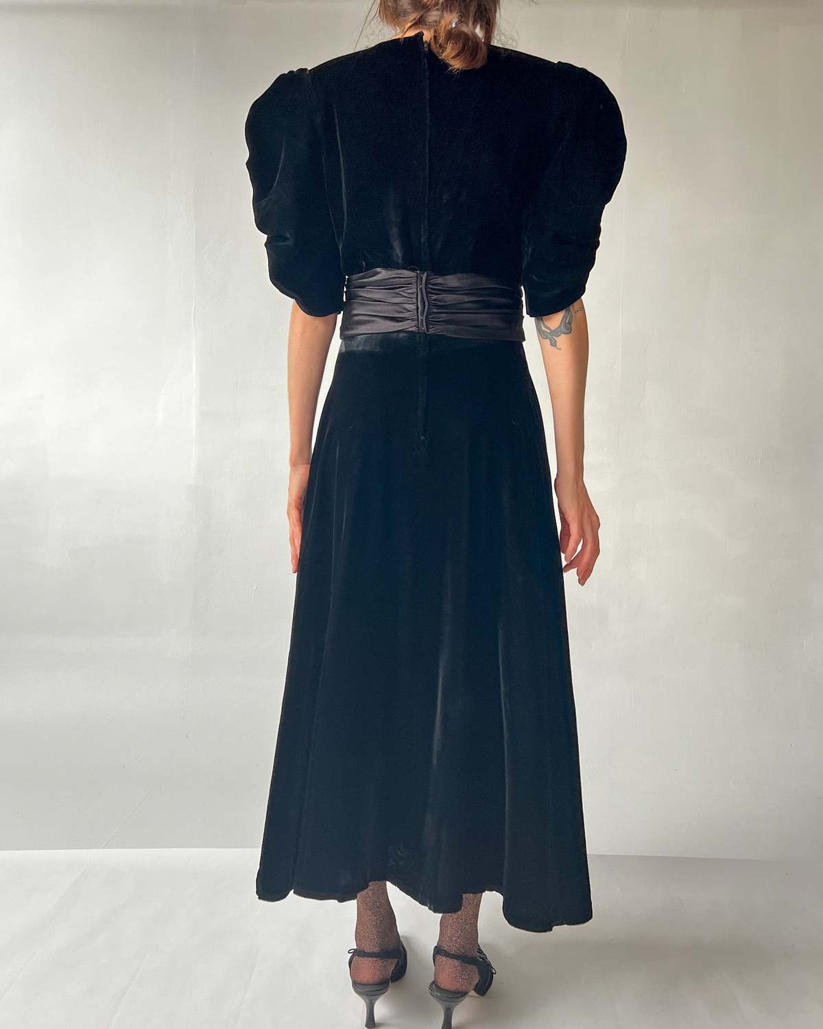 Velvet Puff Sleeve Gown - Black | Garmentory