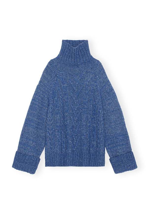 Ganni Chunky Cable Oversized Highneck Pullover - Nautical Blue | Garmentory