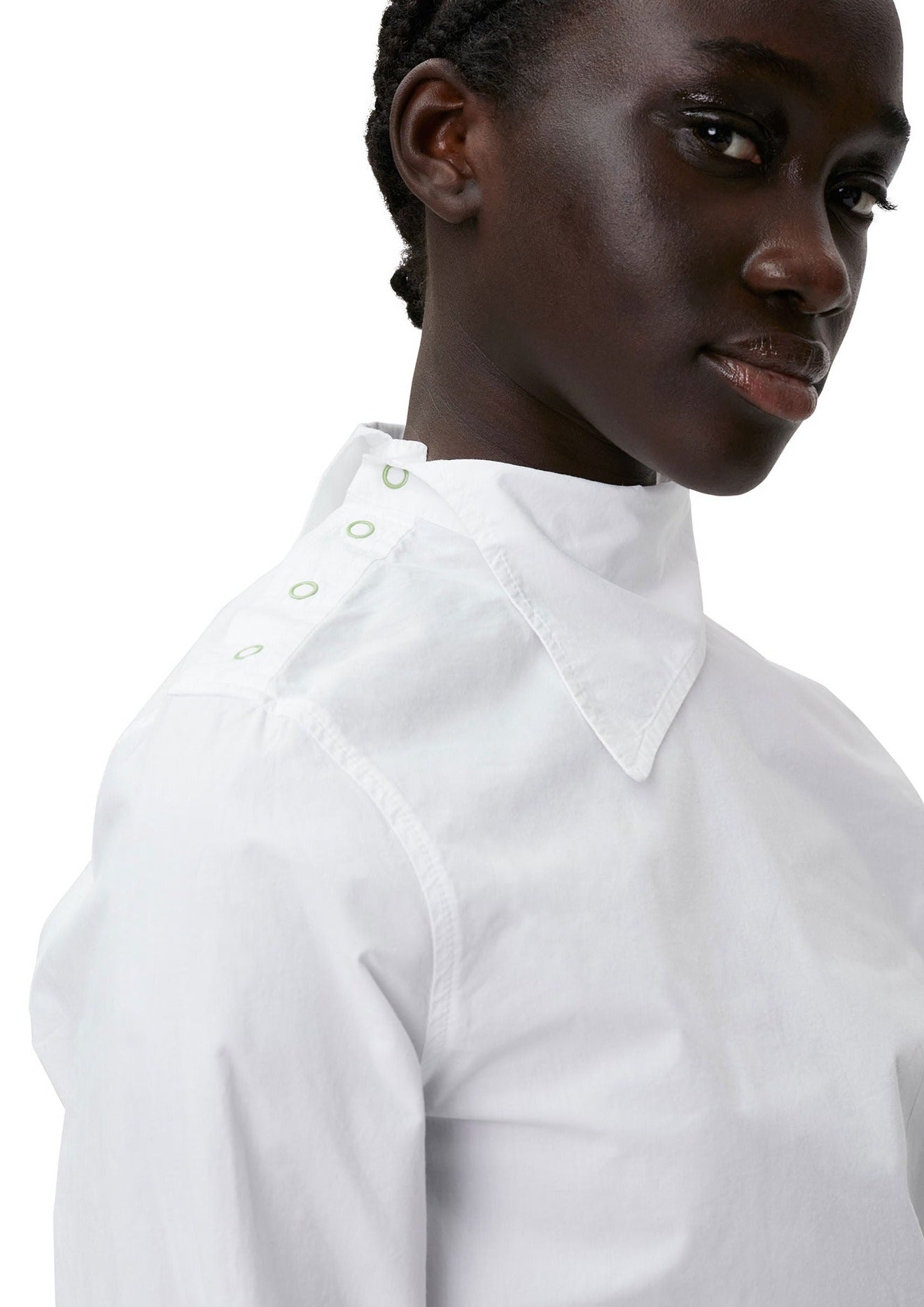 Ganni Cotton Poplin Asymmetrical Collar Shirt - Bright White | Garmentory