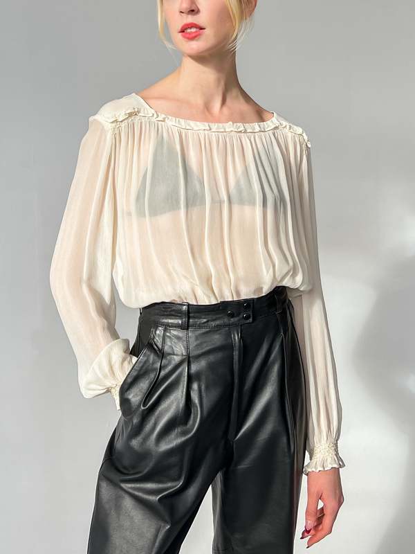 Melissa Max Mara Sheer White Ruffle Blouse | Garmentory