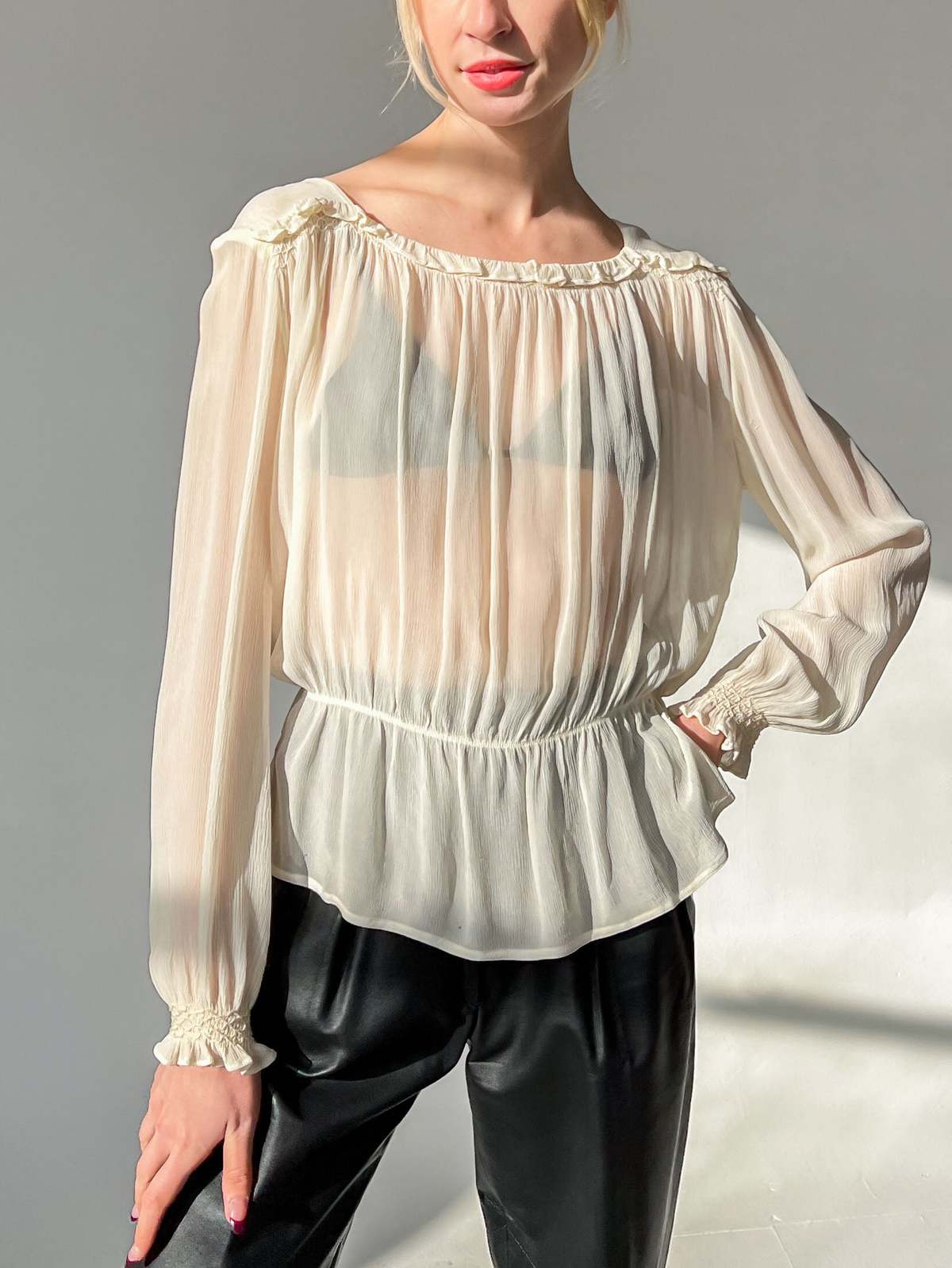 Melissa Max Mara Sheer White Ruffle Blouse | Garmentory