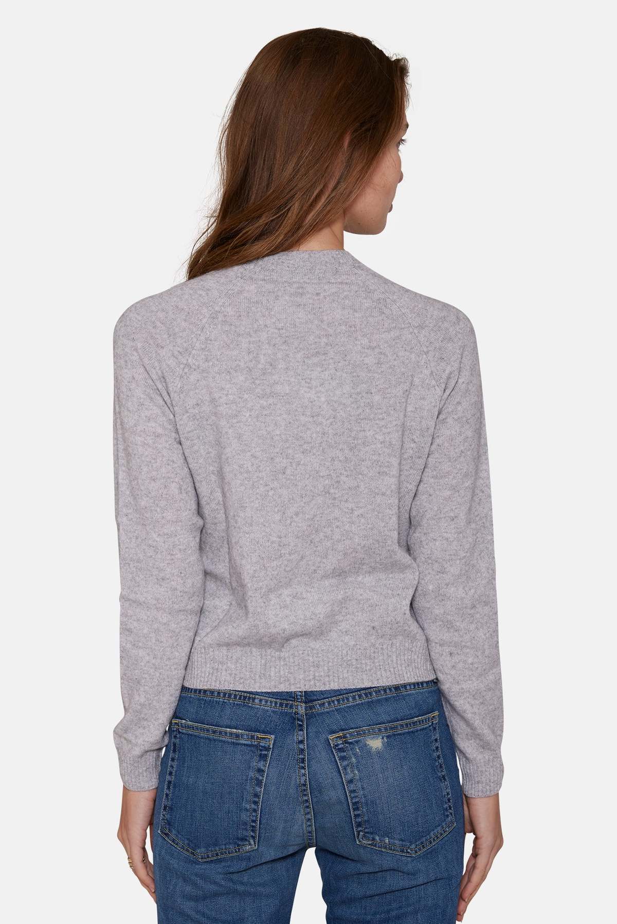 Minnie Rose Shrunken Crewneck Sweater - Light Heather Grey | Garmentory