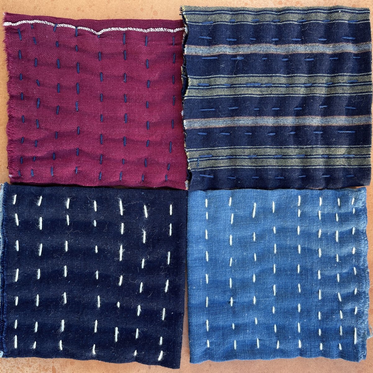 Vintage Japanese Textile Coasters with Sashiko Stitch Set of 4 | Garmentory