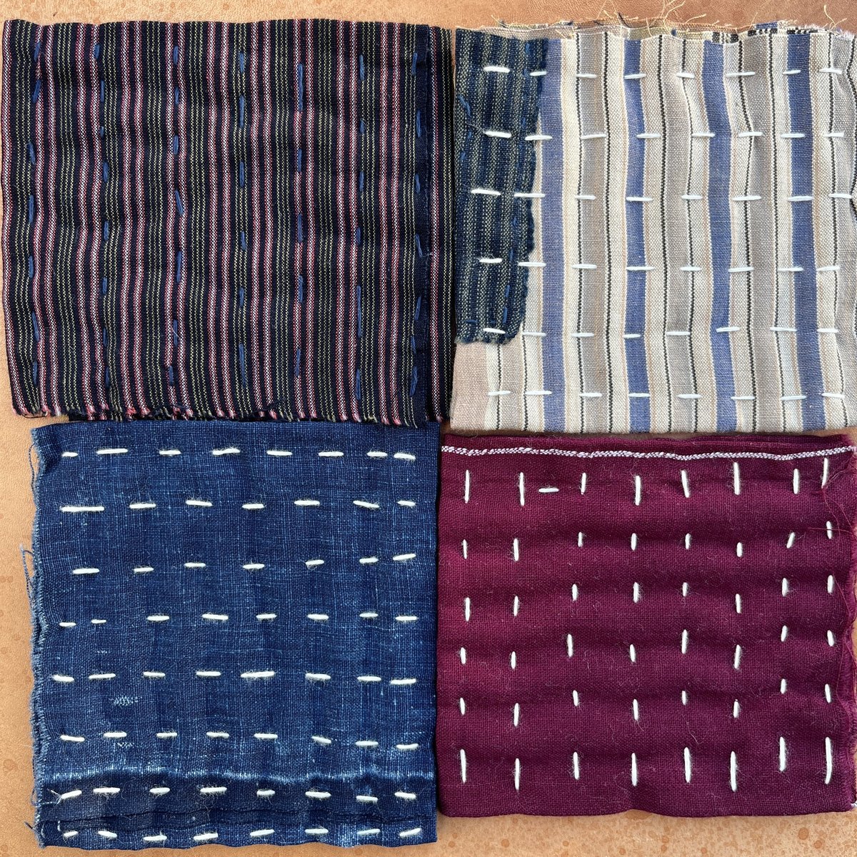 Vintage Japanese Textile Coasters with Sashiko Stitch Set of 4 | Garmentory