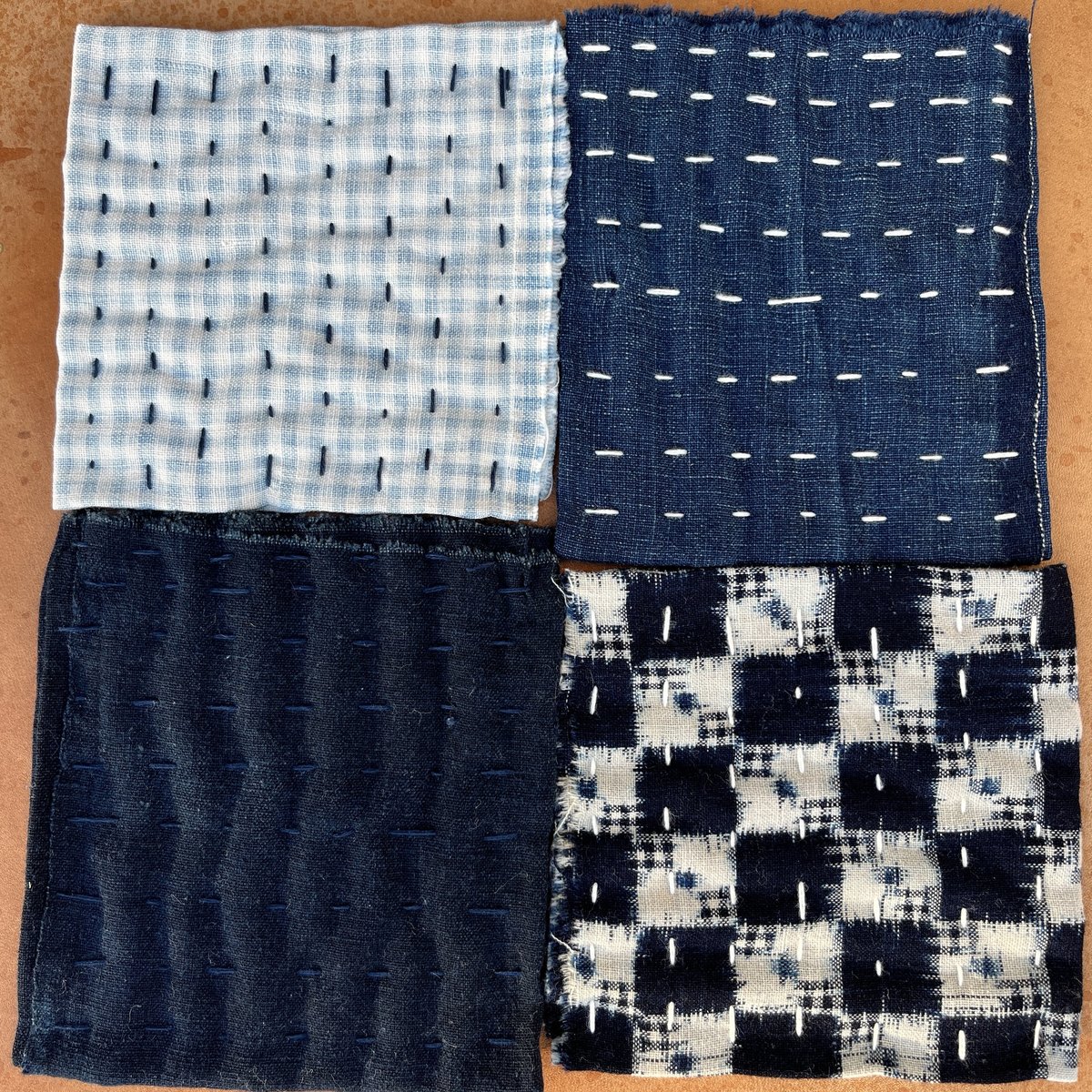 Vintage Japanese Textile Coasters with Sashiko Stitch Set of 4 | Garmentory