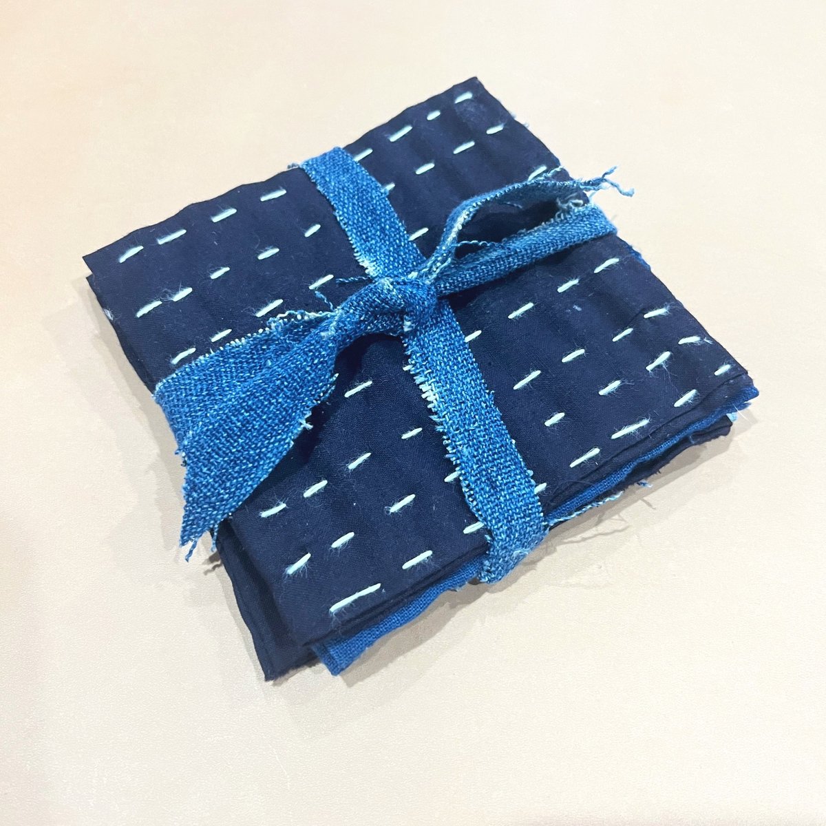 Vintage Japanese Textile Coasters with Sashiko Stitch Set of 4 | Garmentory