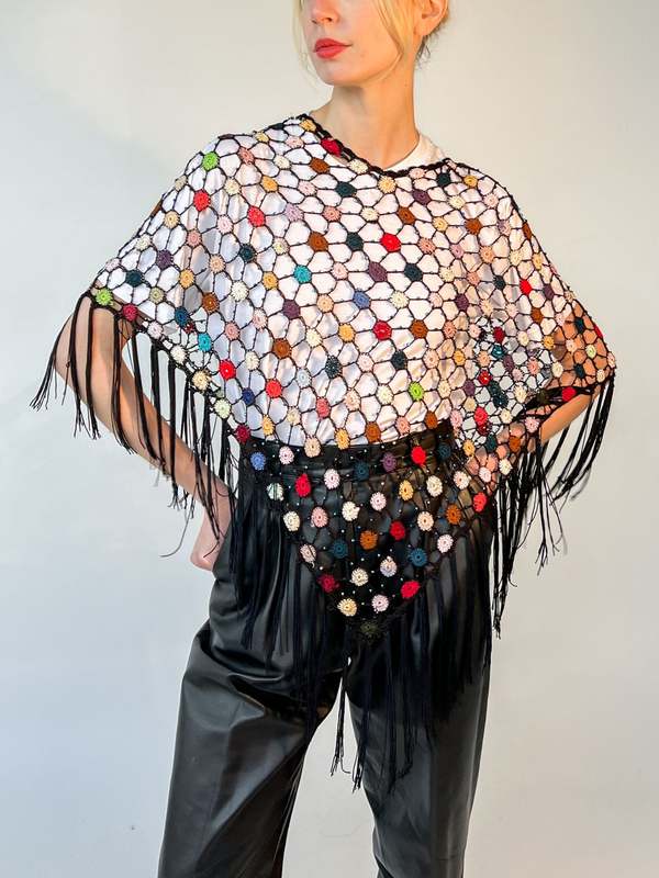 Crochet Fringe Poncho - Multicolor | Garmentory