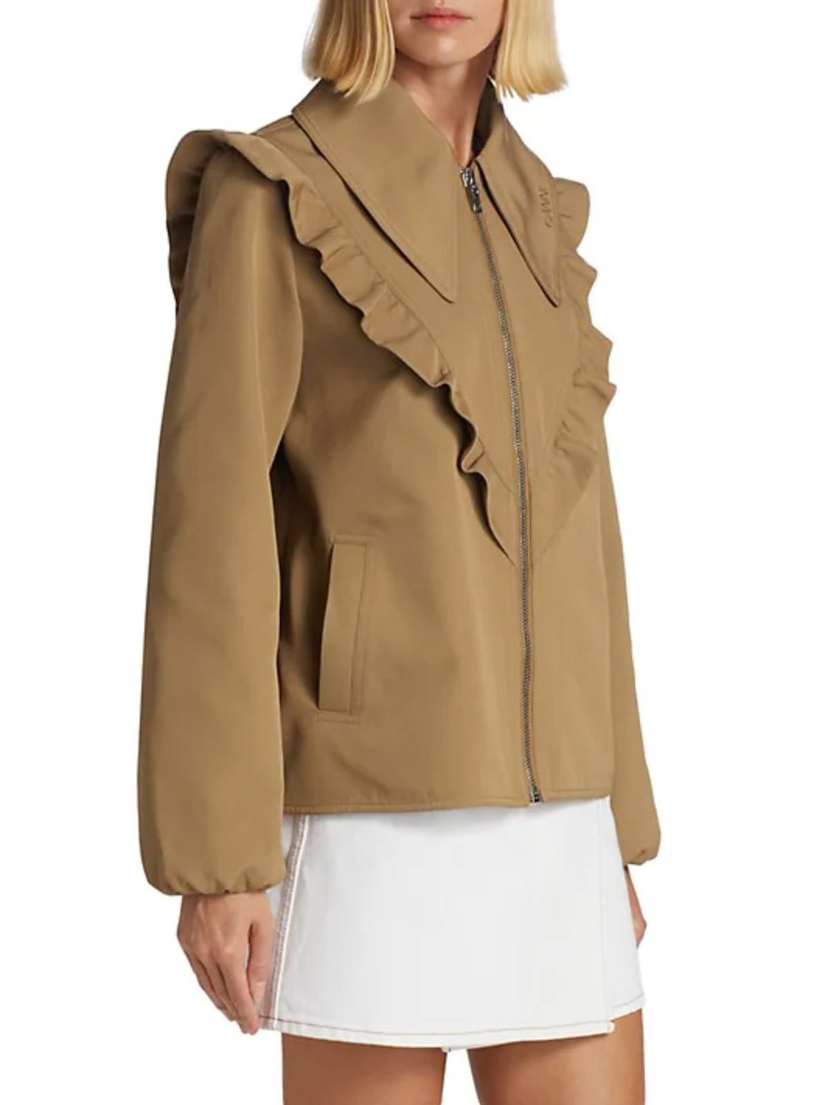 Ganni Heavy Twill Frill Jacket - Oak | Garmentory